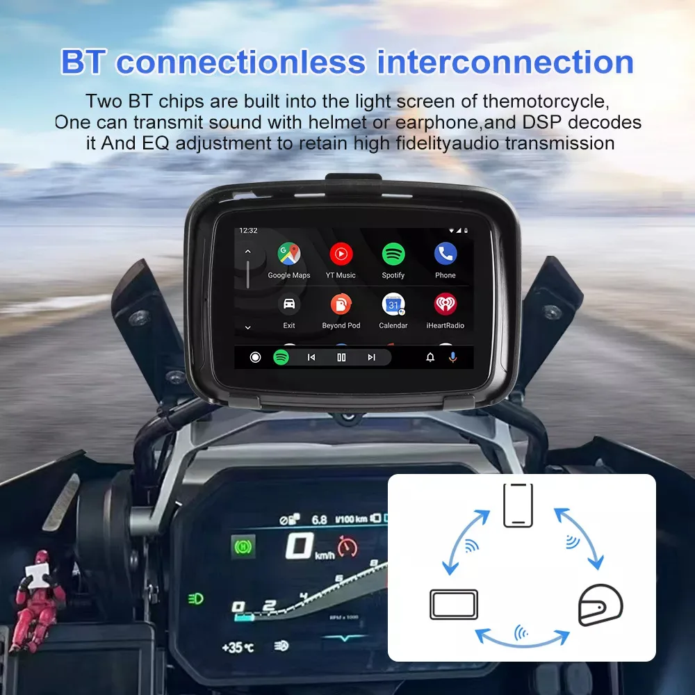 Ip67 Waterproof Motorcycle Carplay & Android Auto 5 Inch Touch Screen ...