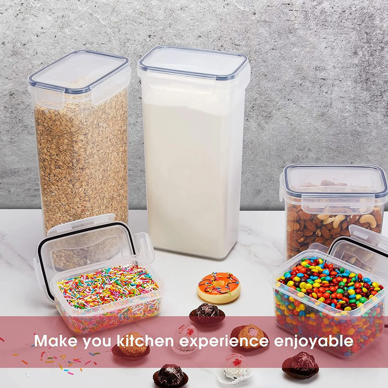 42 Pack Airtight Plastic Kitchen Organizer Dry Food Storage Bin Box ...