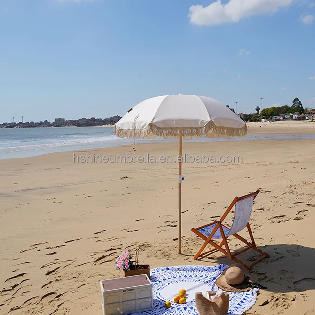 200cm Aluminum Luxury White Beach Umbrella With Fringe - Buy Beach ...