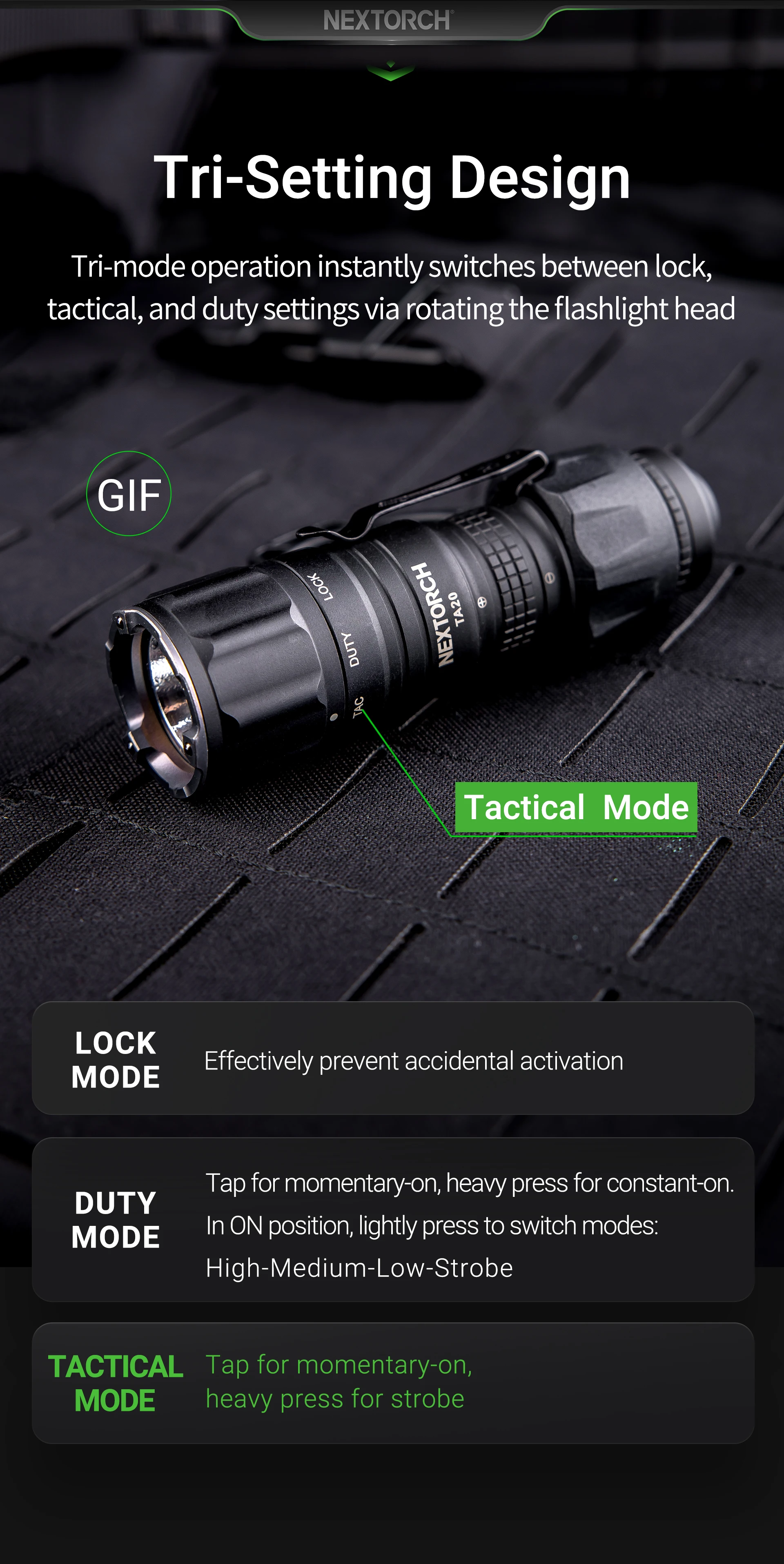 Nextorch Ta20 1000lm Rechargeable Tactical Flashlight With 26650 ...