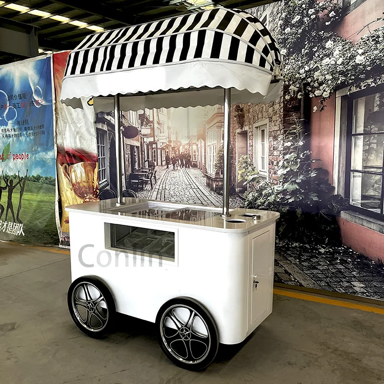 Functional Portable Ice Cream Cart Ice Cream Cart Ice Slush Cart Coffee ...