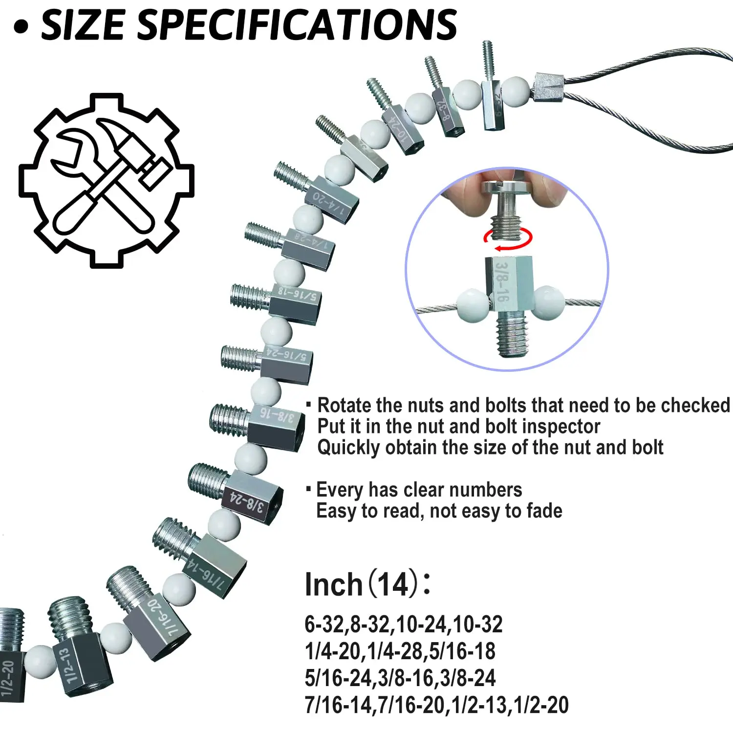 26pc Detachable Wire Loop Design Inch And Metric Sizes Bolt Size And ...