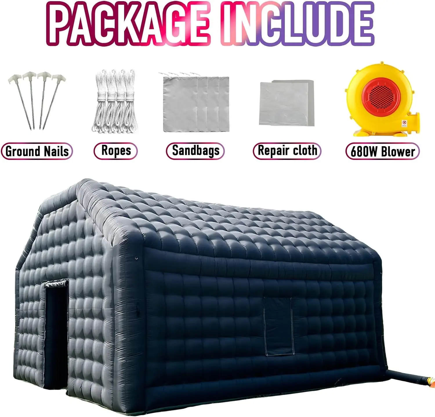 Portable Large Party Tent - Inflatable Nightclub Black 6x5x3.63m