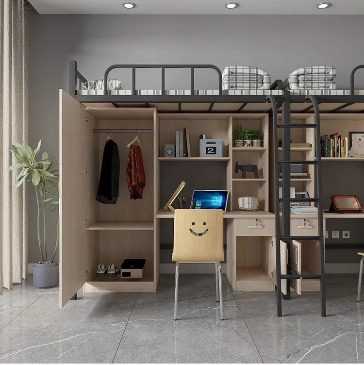 Space Saving Kids School Student Dormitory Twin Bunk Loft Bed Set With ...