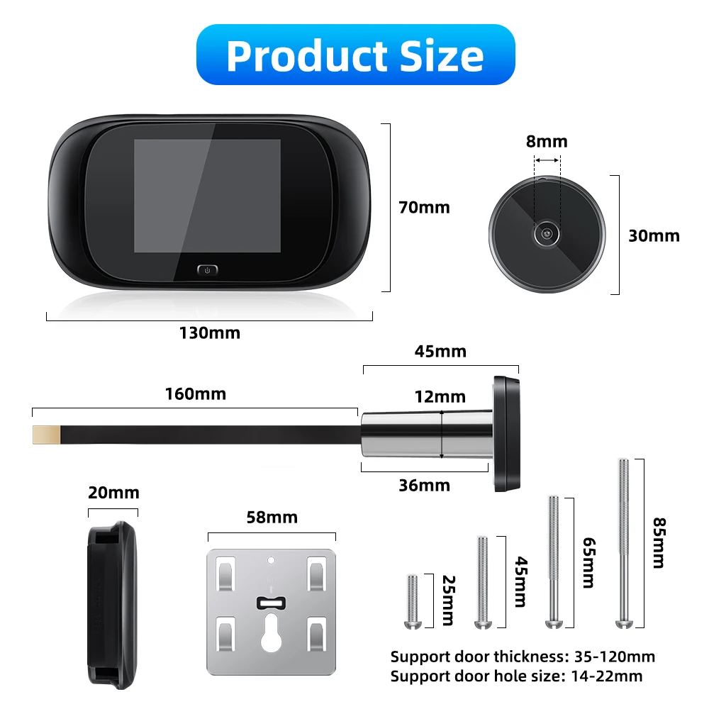 2.8 Inch Peephole Camera 90 Degree Smart Digital Door Viewer Security ...