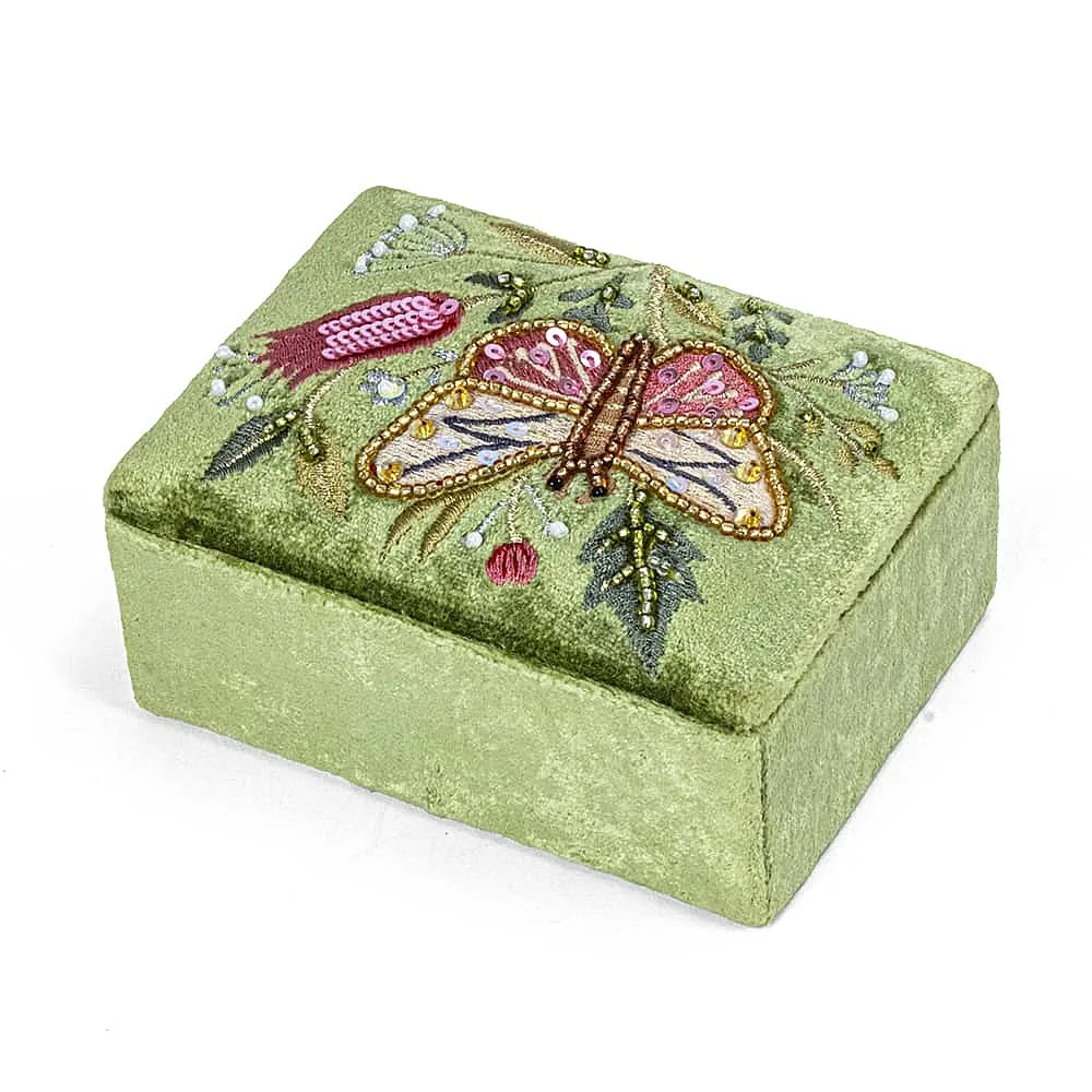 Hand Pearl Inlay Jewelry Boxes Earrings Green Organizer Flower Sequin ...