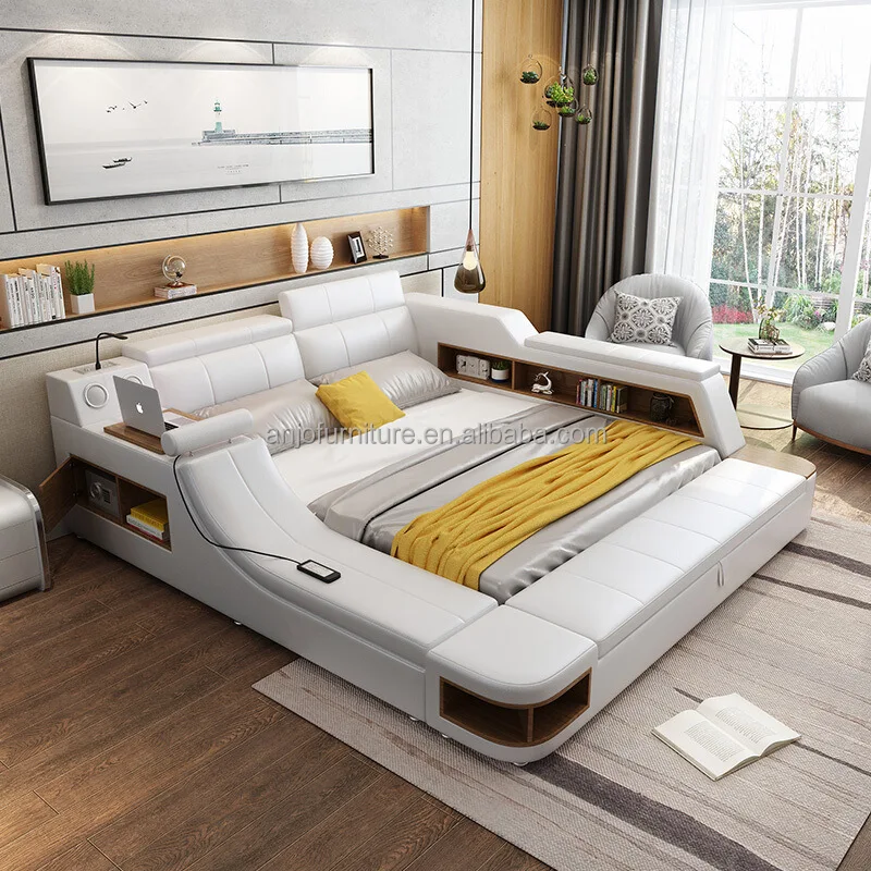 Smart Bedroom Furniture Fabric Tatami Bed Double Storage Massage Bed ...