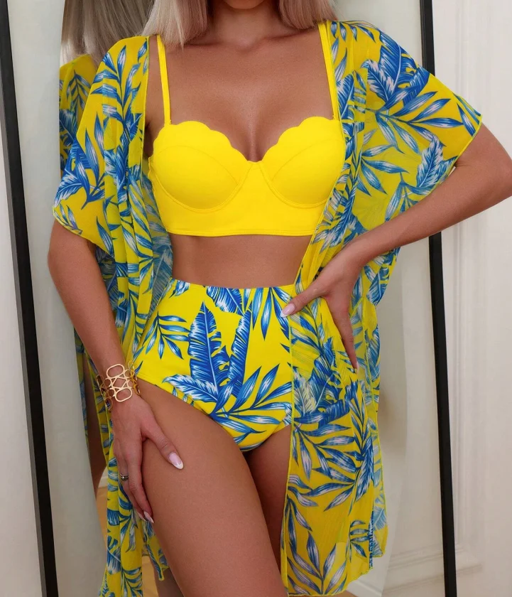 Stock 5colors Shell Underwire Push Up Swimwear High Waist Bikini