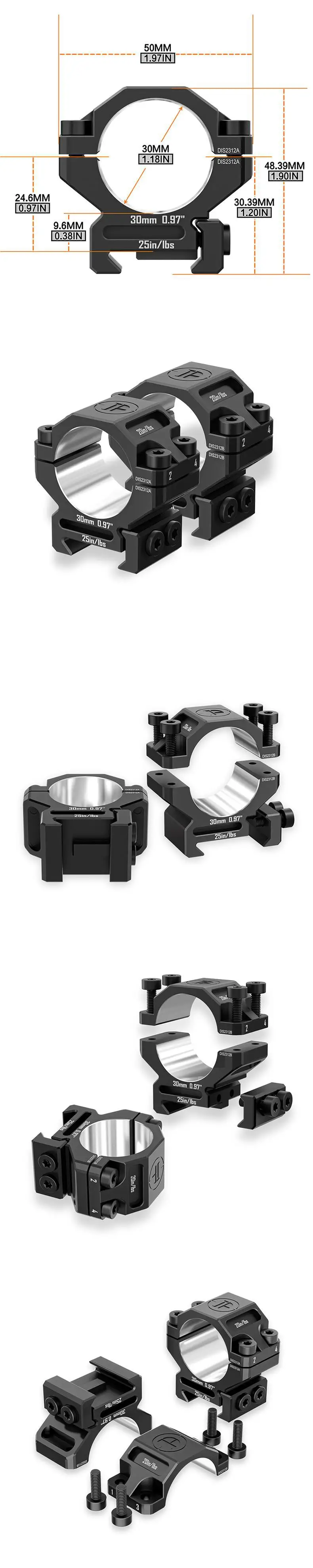 6061 Aluminum Alloy Low Profile Scope Mount Rings for 21MM-30MM Scopes ...