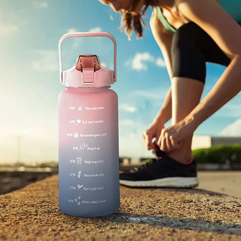 Hot Sale Half Gallon Gradient Motivational Time Maker Half 2l Water Bottle 2 Liter Botella De ...