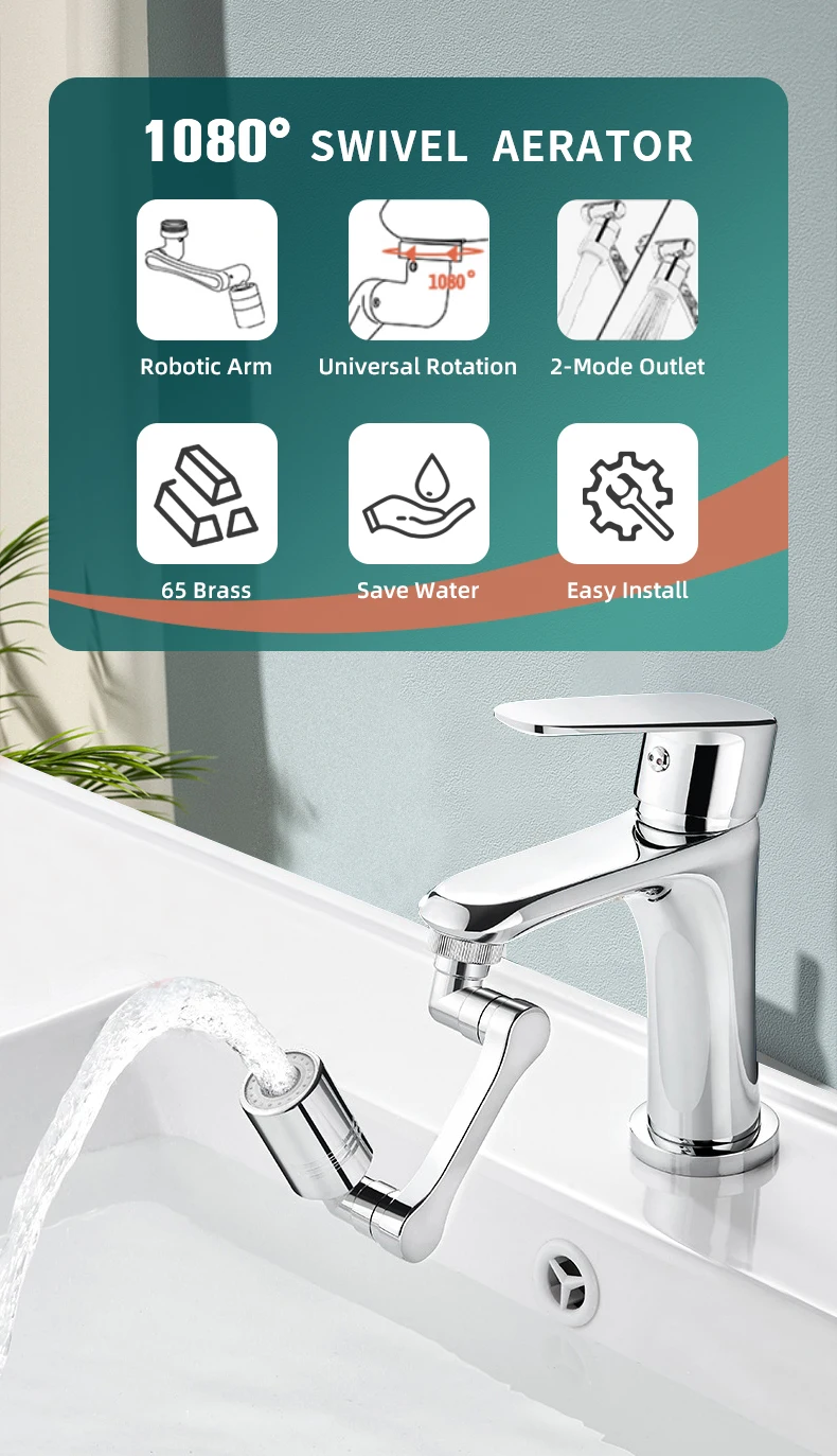 Universal 1080 Degree Kitchen Tap Head Rotatable Multifunction Bathroom ...