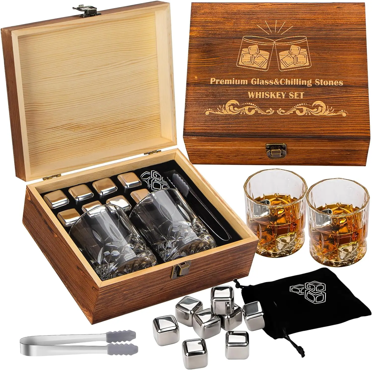 Custom Old Fashioned Whiskey Glass Gift Set Whiskey Stones Gift Set For ...