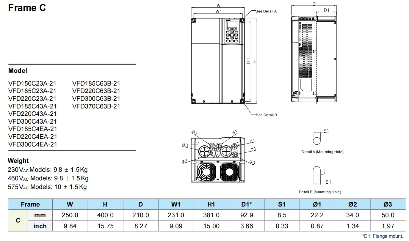 Delta C2000 PLUS Series Vector Control Inverter Three Phase 460V 22KW ...