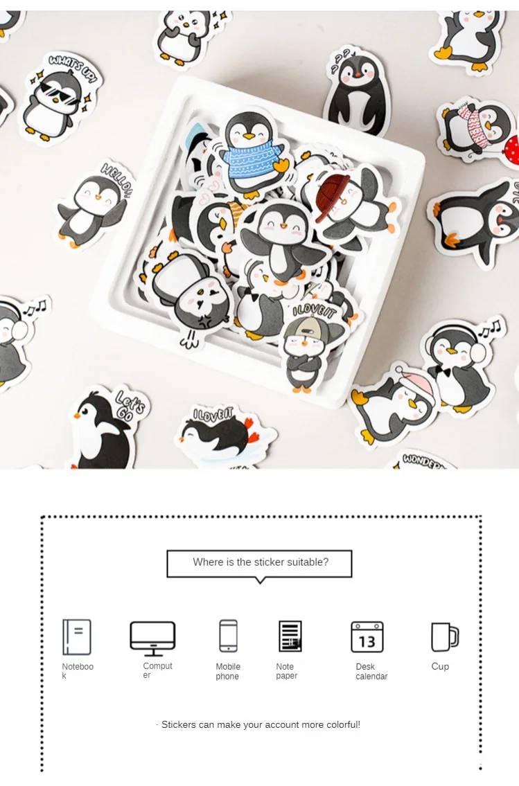 46pcs/pack Boxed Stickers Penguin Penguin Themed Handbook Diy Stickers ...