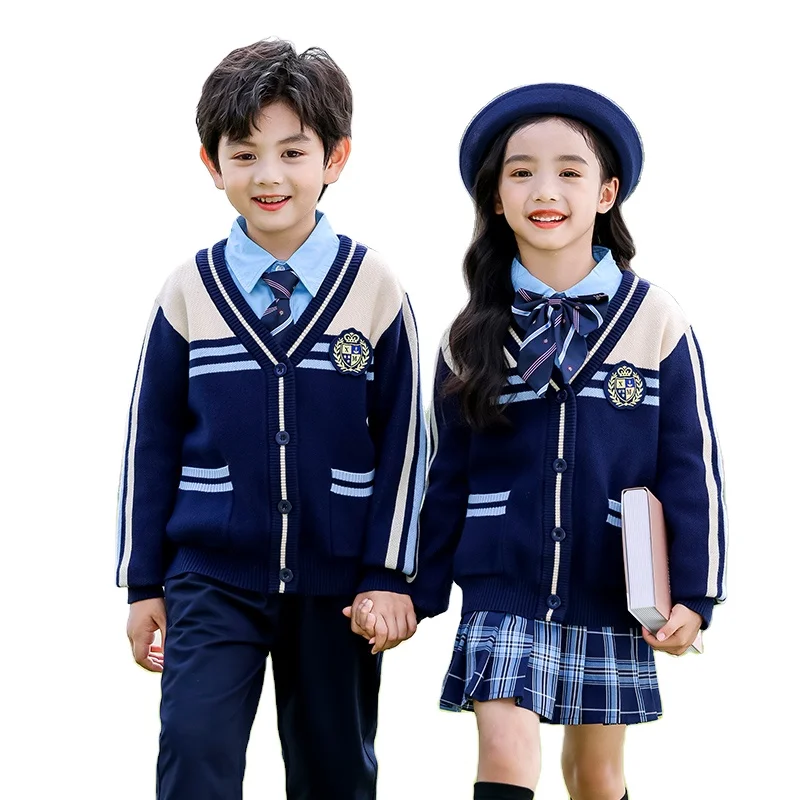 Latest Design School Uniform Sweaters Stylish Blue Girls Boys Button Up ...