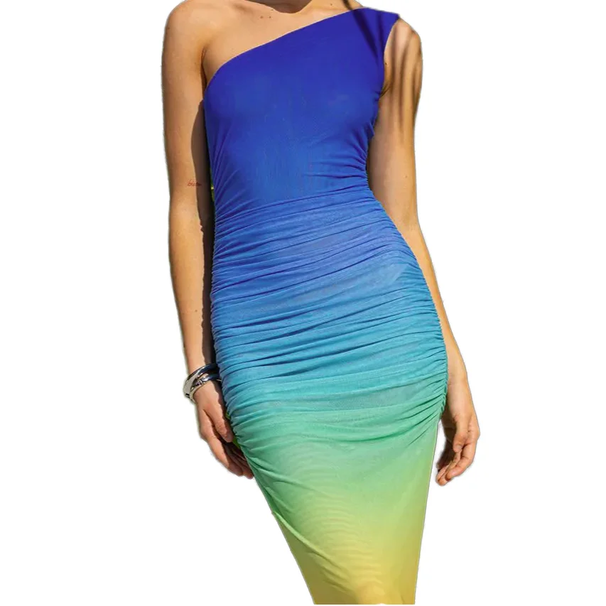 New Arrival High-End Digital Print Gradient Slim Sexy Hip Bodycon Dress ...
