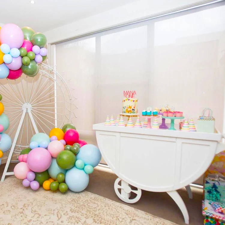 White Sweet Candy Wooden Wheel Cart Display Parties Wedding Decor ...