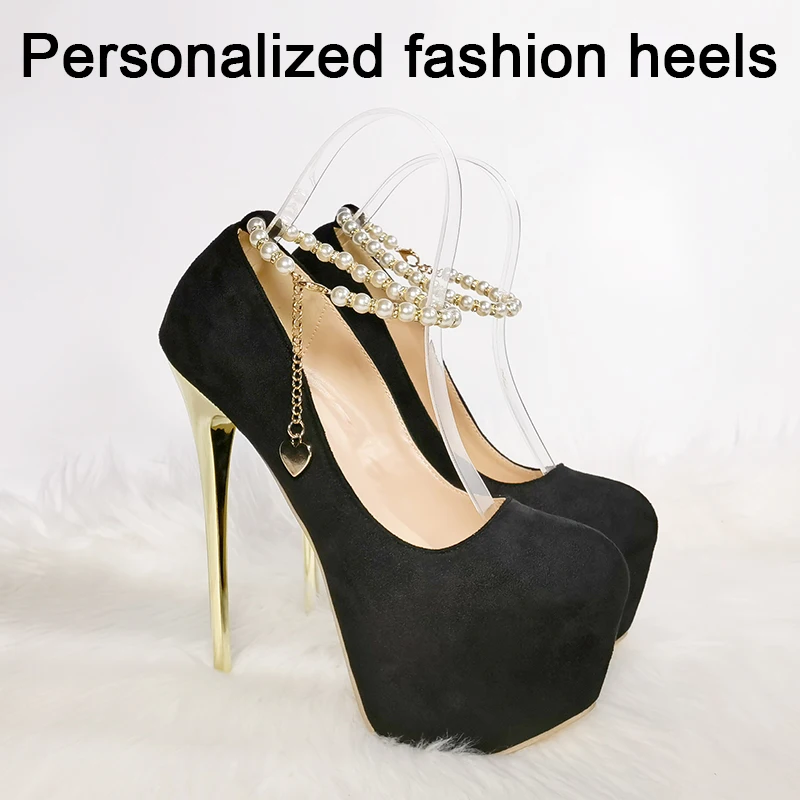 New Design Trendy Pearl Chain Platform Shoes Women Heels Pump Elegant ...