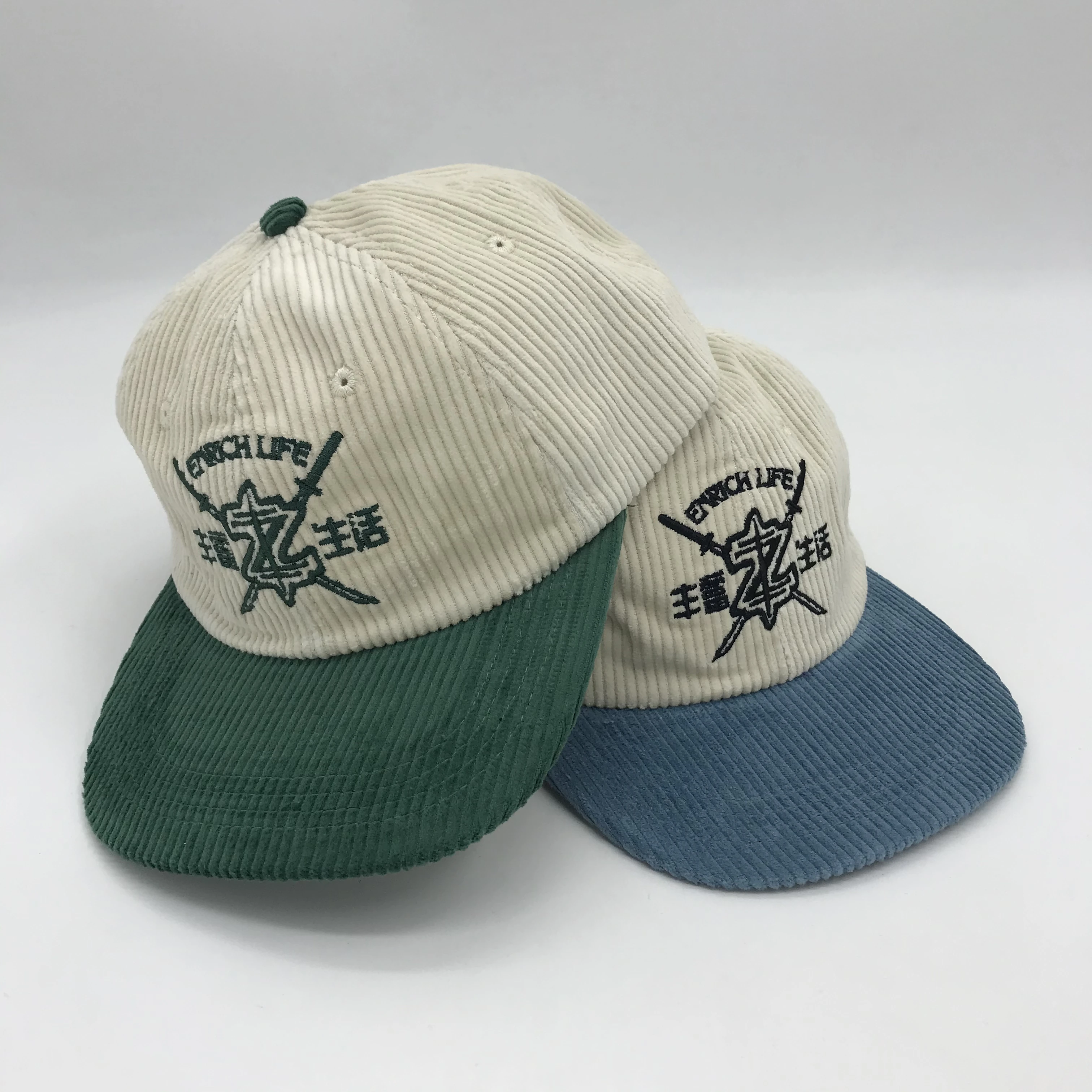 Custom Embroidery Logo Unstructured 6 Panel Cap Corduroy Snapback Hats ...