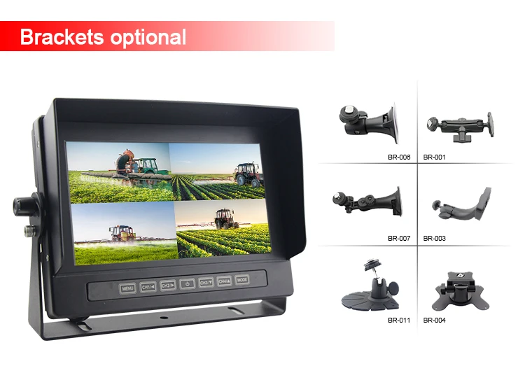 Aotop 7" Waterproof Rear View Monitor - Quad View Blind Spot Camera ...