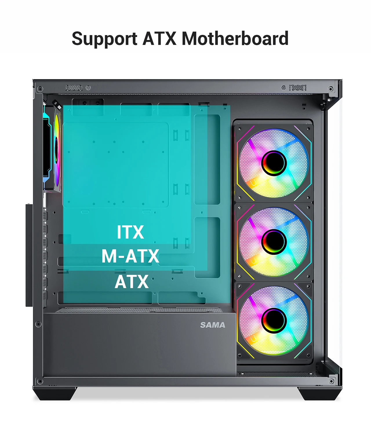 SAMA SV01 Gaming Computer Case - Tempered Glass ATX Tower