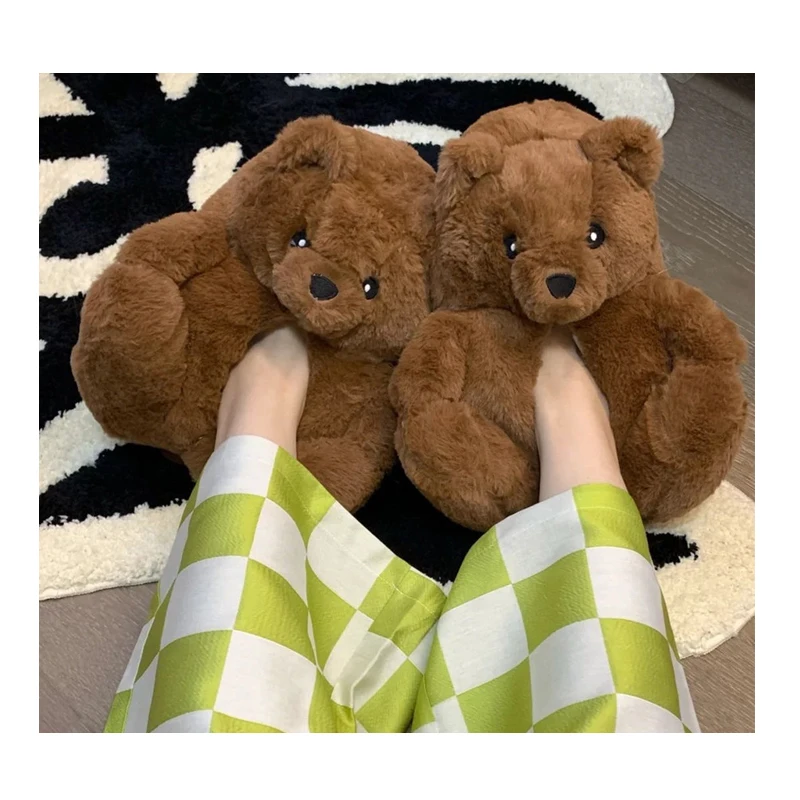 Cheap Fashion Teddy Bear Slides Animal Slipper Custom Fur Sandals Plush ...