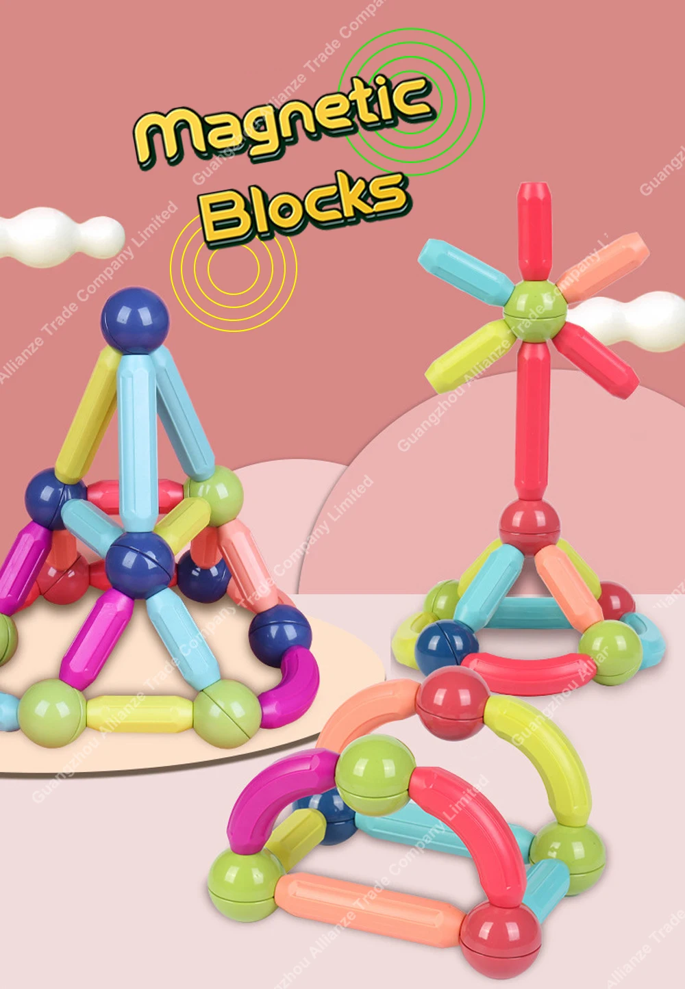 Classic Educational ABS Brick Set Kids Toy Magnetic Rod Early Learning ...