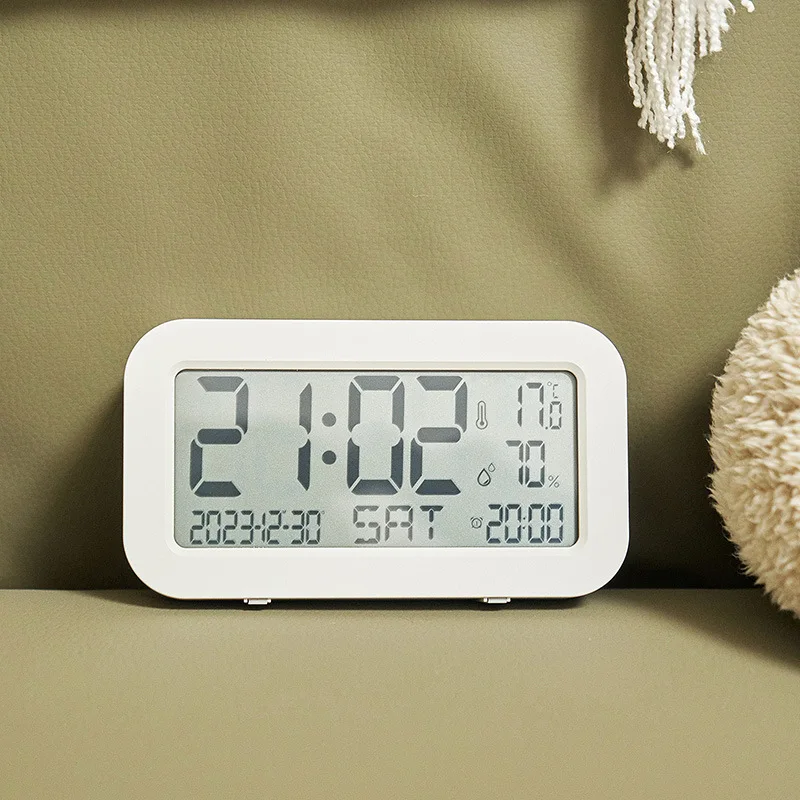 White Simple Touch LCD Alarm Clock Multifunctional & Luminous Fashion ...