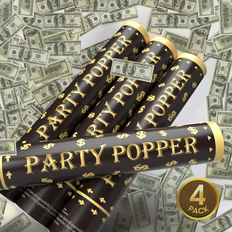 Black Gold Party Cannon Paper Dollar Bill Confetti Popper Cannon for ...