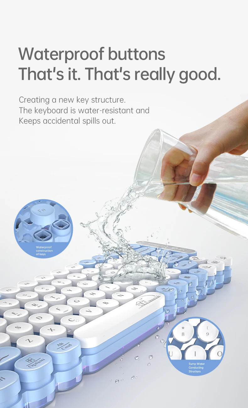 Best Portable RGB Wireless Keyboard Waterproof Retro Typewriter Style 2 ...