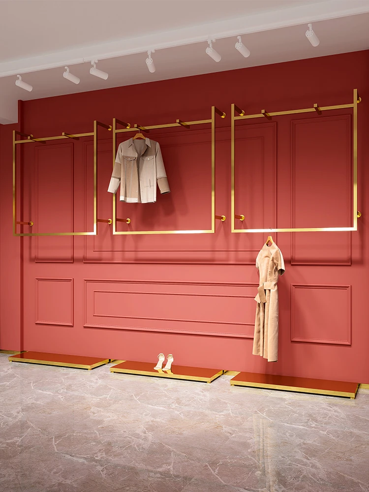 Clothing Shop Metal Rack Stainless Steel Clothes Display Gold Wall ...