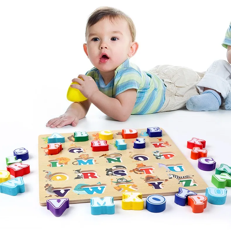 Wooden Alphabet Puzzle Board Letter Number Learn Abc Children Early ...