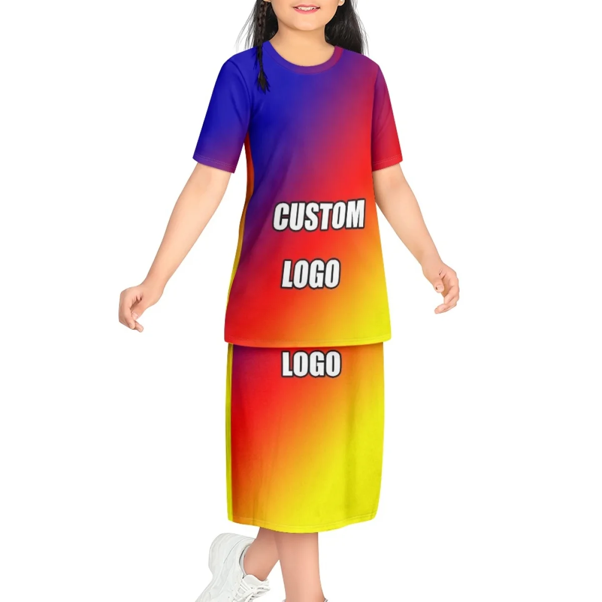 Elegant Two Piece Dress - Kid Puletasi Samoan Tribal Pattern
