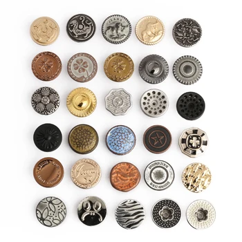 Custom Zinc Alloy Snap Button Embossed Vintage Brass Logo Button Denim ...