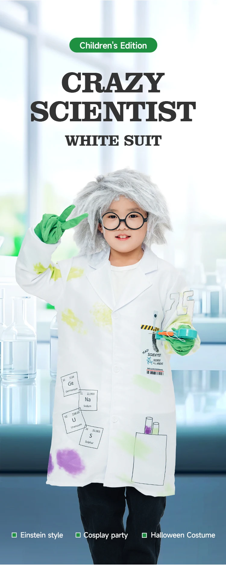 Holiday Cosplay Costume Physicist Mad Scientist Costume for Men and ...