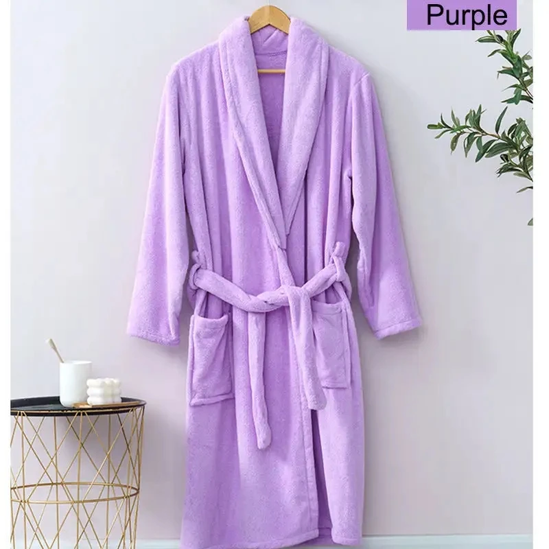 Wholesale Custom Good Quality Women Coral Fleece Solid Color Bathrobe ...