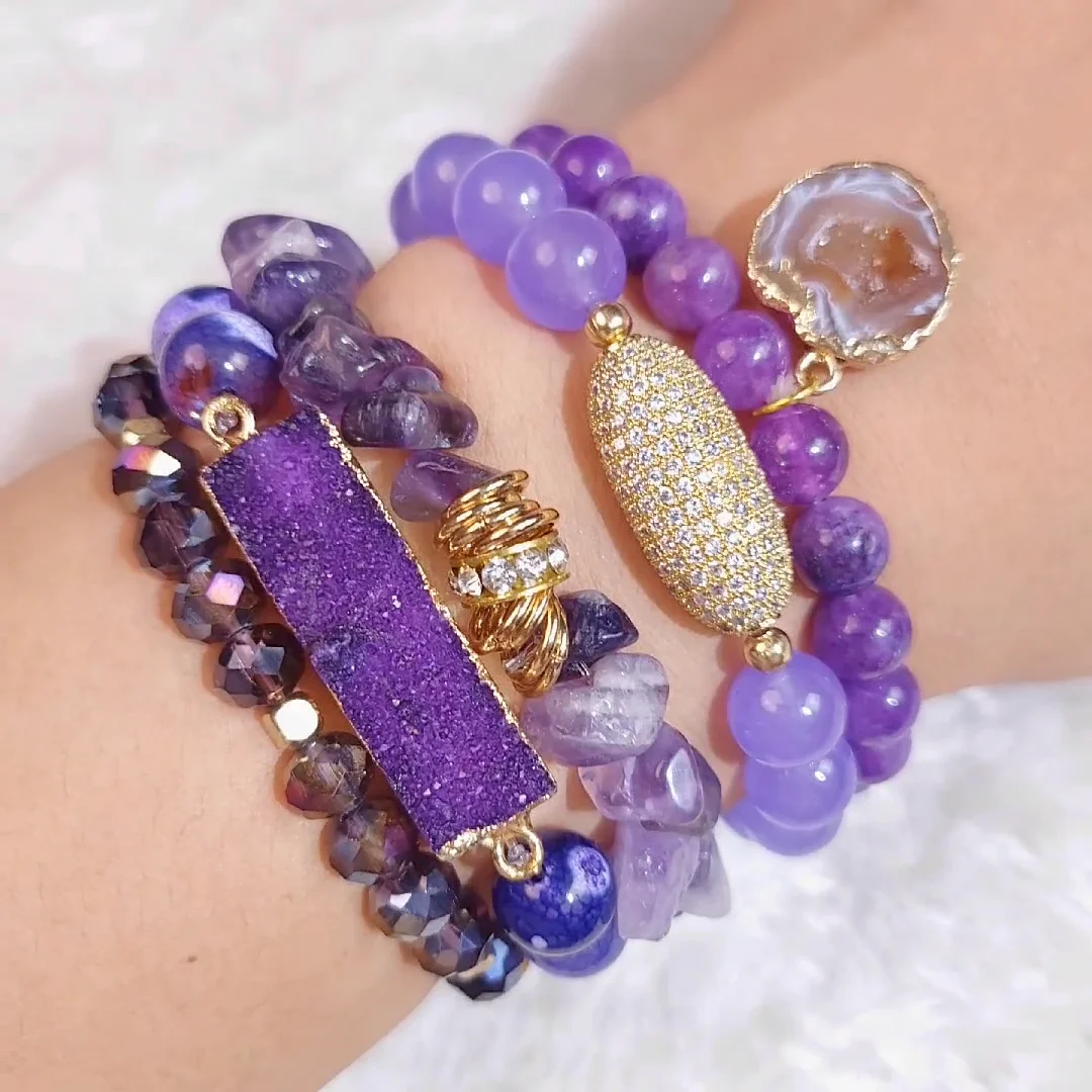 Newest 5pc Jewelry Elastic Natural Stone Crystal Glass Beads Bracelet ...