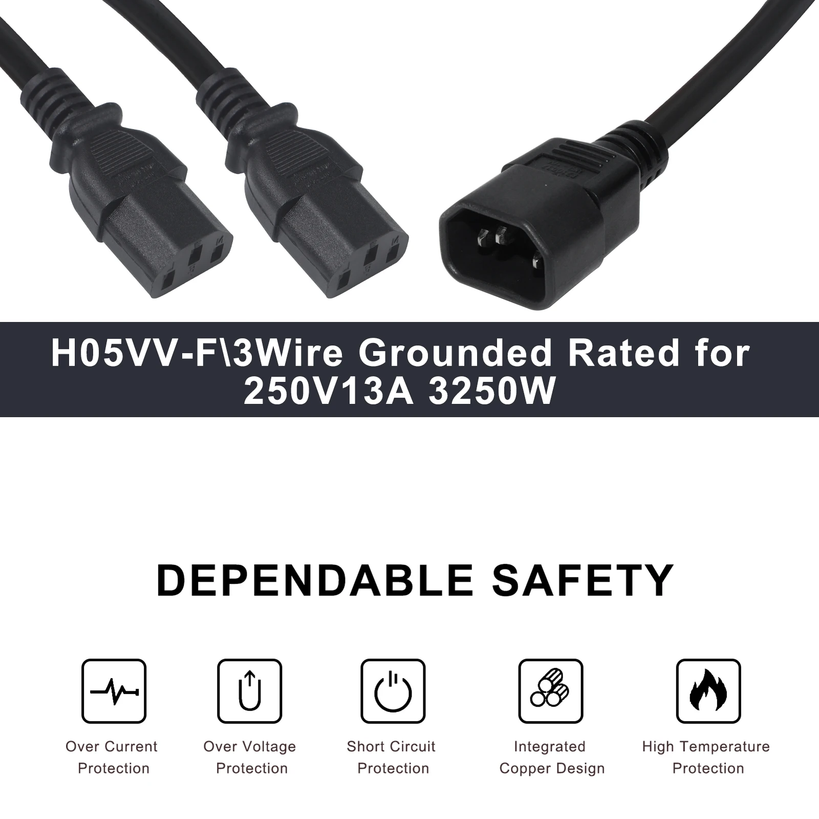 Iec 60320 Connector Socket Kettle Iec C14 To 2 X C13 Supply Power Cord
