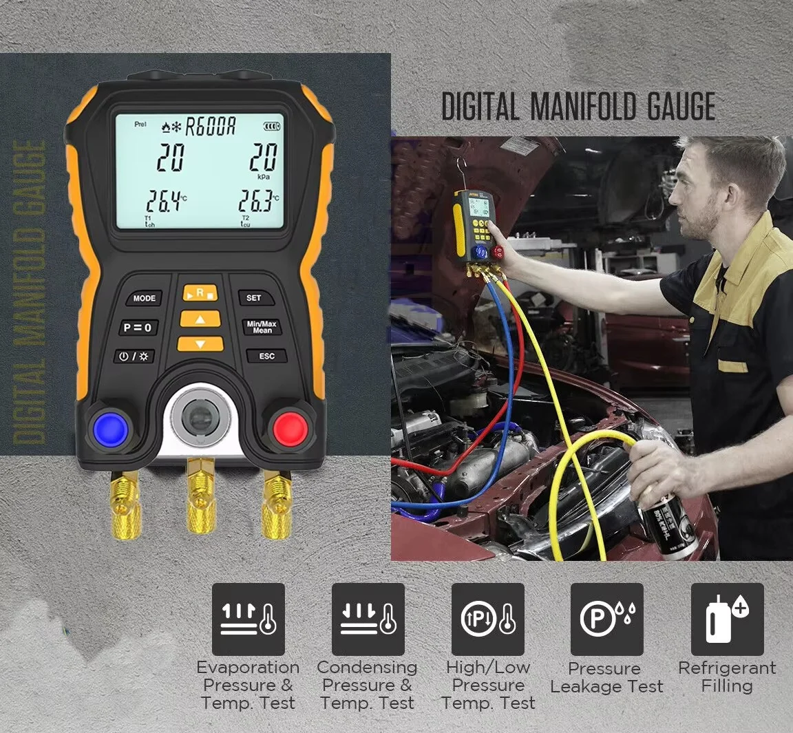 Waterproof Reinforced Hook Digital Refrigeration Manometers Eliteches ...