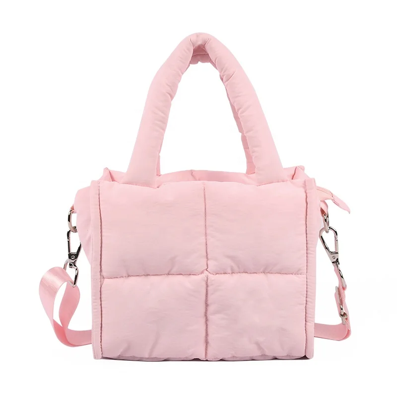 CHANGRONG Custom Pink Waterproof Nylon Puffy Handbag