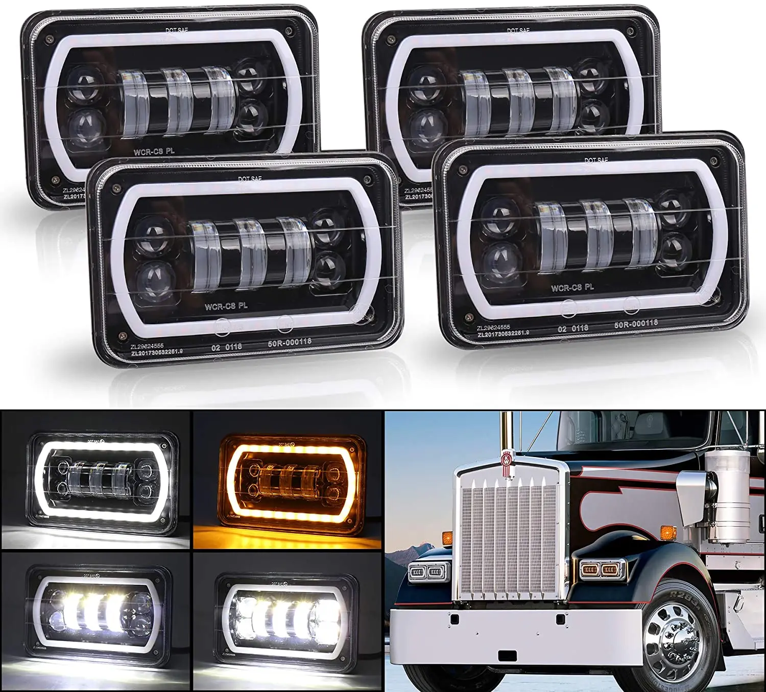 Rectangle Sealed Beam 4x6 Inch Cree Led Headlights Hi/lo Beam H4651 ...