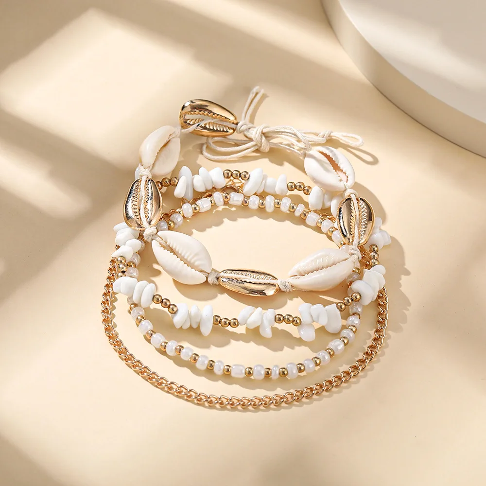 4pcs/set Seed Beaded Woven Chain Anklet For Women Summer Multilayer ...