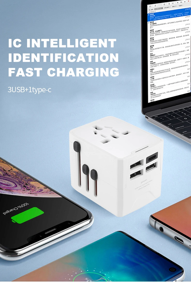 Type C PD QC USB All in One Charger Adapter for Travel With EU US UK AU ...