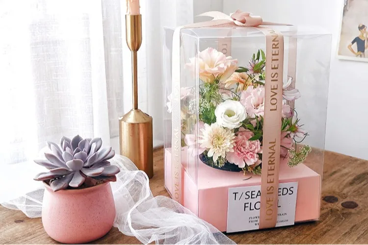 Creative Rose Box Panoramic Rectangular PVC Flower Arrangement Box for ...