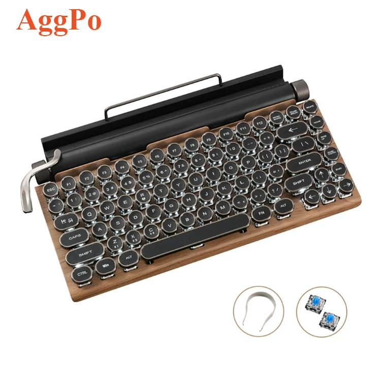 Retro Wood Grain Typewriter Keyboard,Gaming Keyboard With White Back ...