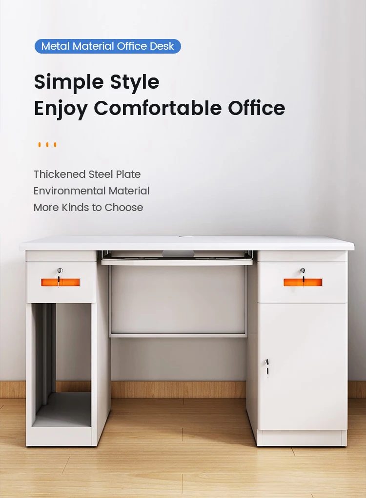 Metal Office Stable With 4 Drawer Cabinet Computer Desk Computer Table ...