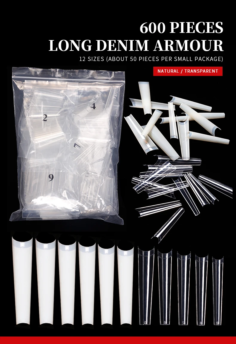 600pcs Denim False Nail Tips French Natural Clear Super Extra Long Full ...
