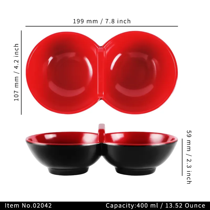 6-piece Plastic Dual Sauce Dipping Bowls Wasabi Sushi Plates Divided ...