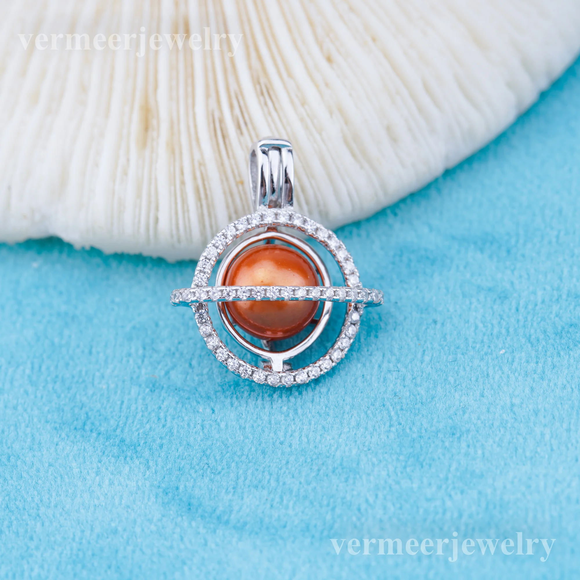 C030123 Sterling Silver Freshwater Pearl Cage Pendant Necklace Jewelry ...