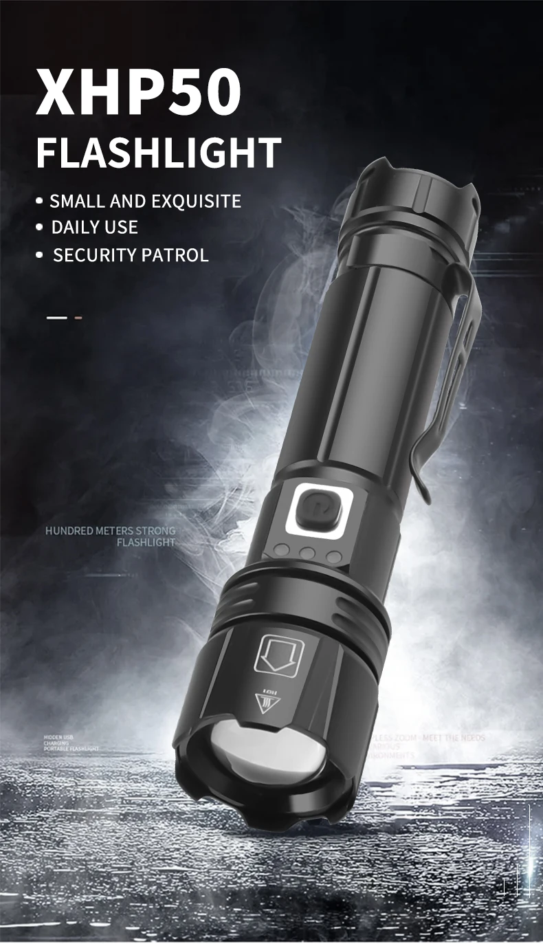Xhp 50 Telescopic Zoom Mini Flashlight 14500 Battery Usb Rechargeable ...